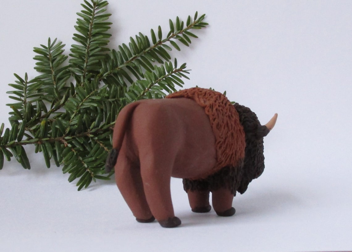Polymer Clay Buffalo, Realistic Bison Sculpture, Animal Figurine ...