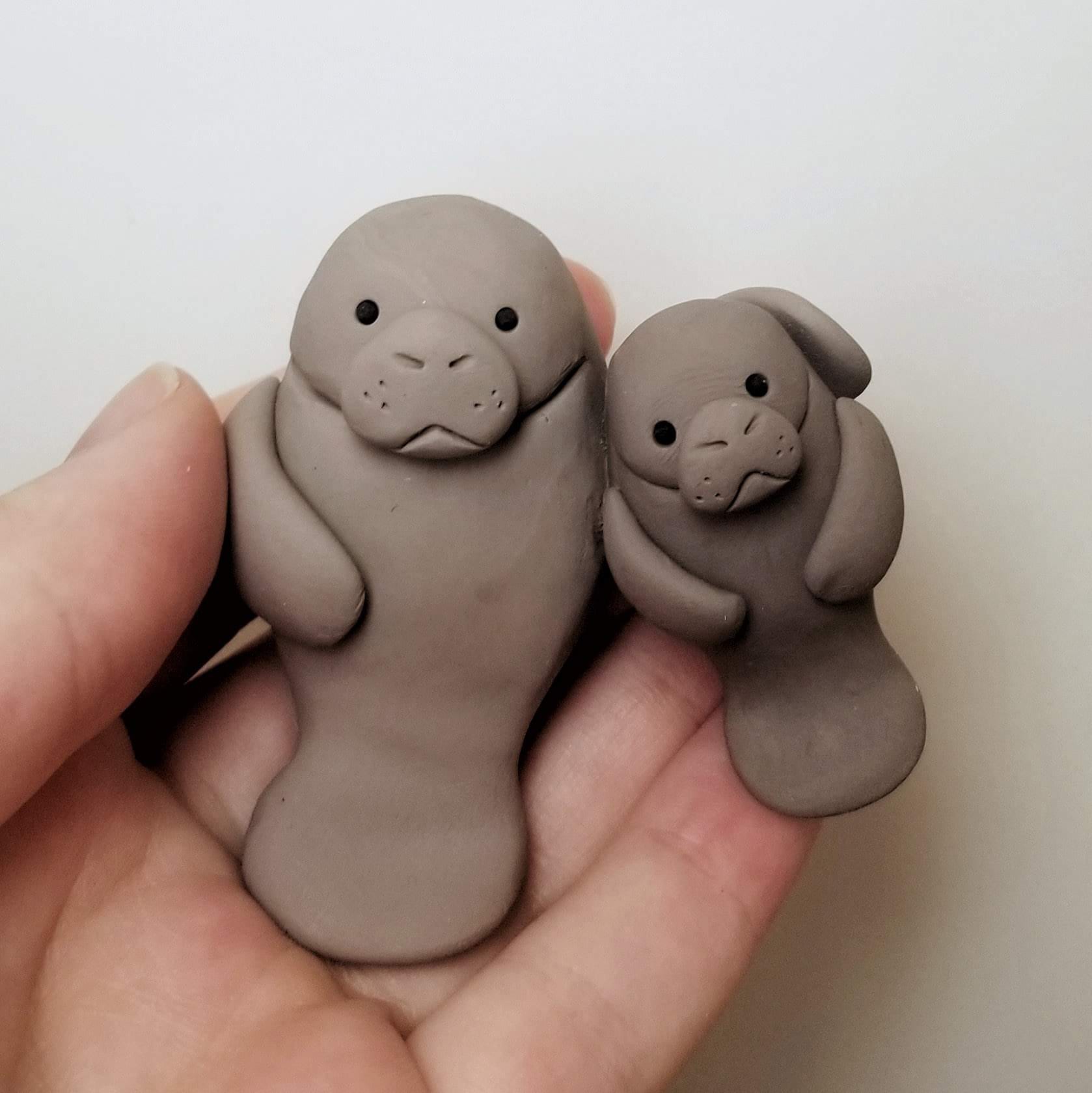 Manatee Magnet Polymer Clay Animal Fridge Magnet Mom and | Etsy