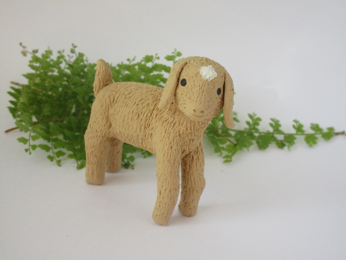 Polymer Clay Goat Kid, Baby Goat Sculpture, Realistic Handmade Figurine ...
