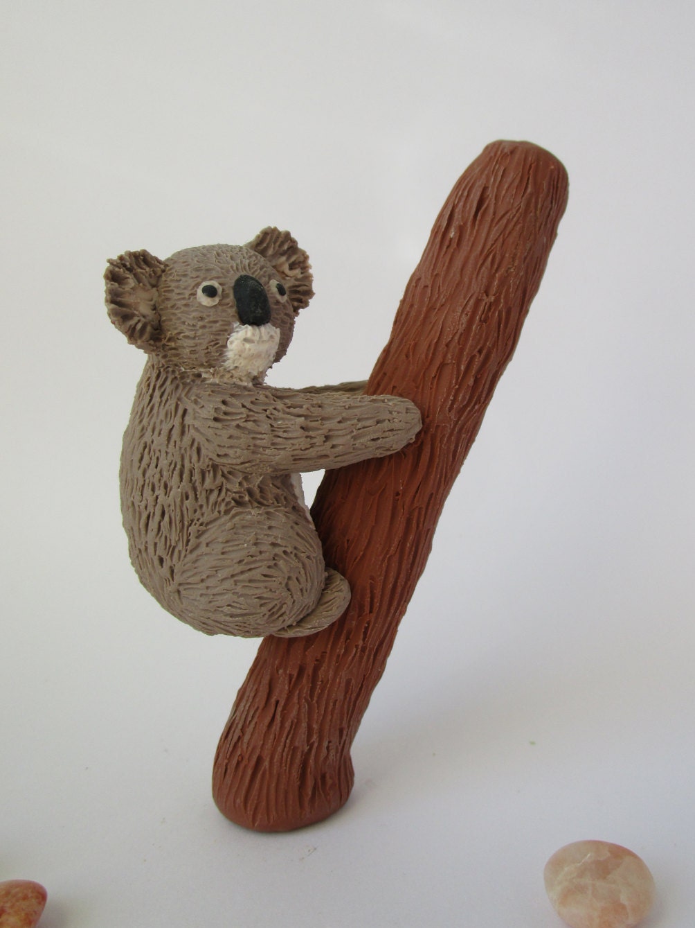 Polymer Clay Koala Bear on Branch, Miniature Gray Koala Bear, Koala Art ...