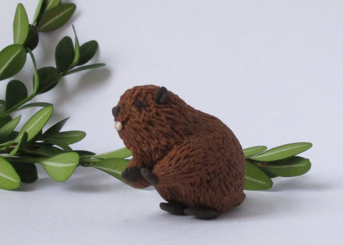 Polymer Clay Beaver, Realistic Handmade Sculpture, Miniature Figurine ...
