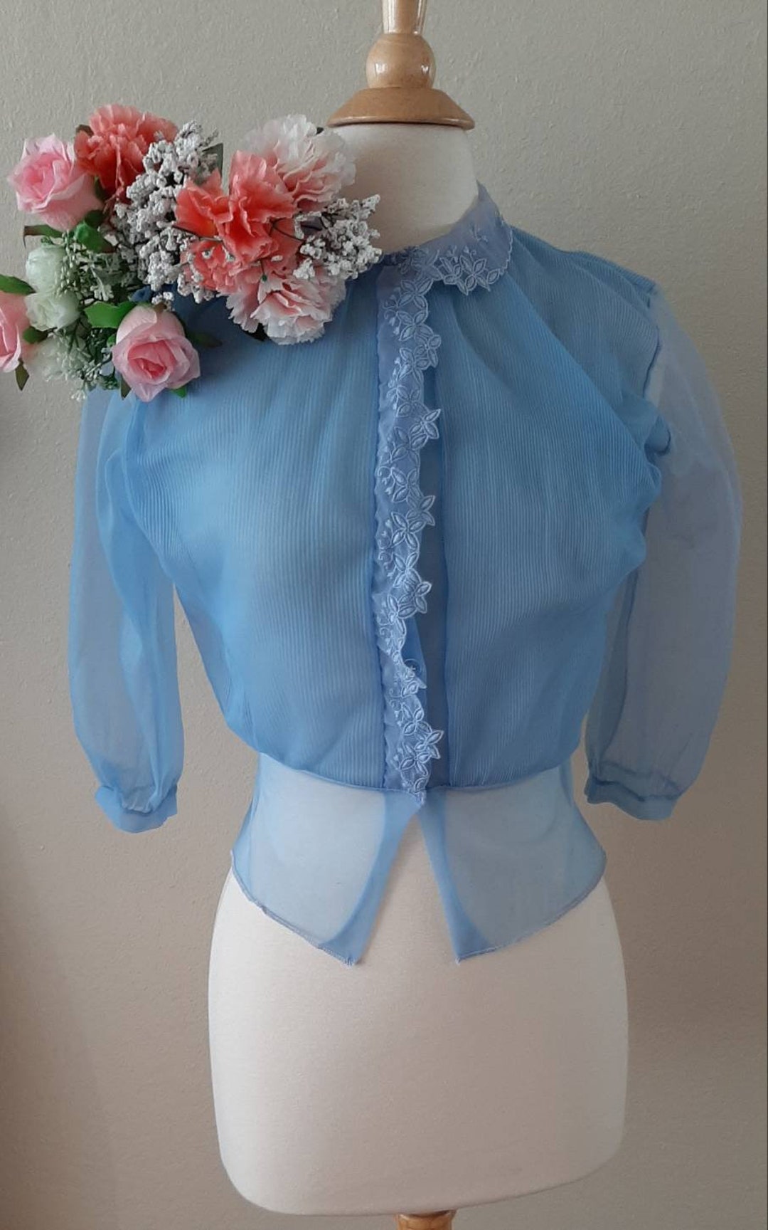 1950s Powder Blue Sheer Blouse - Etsy