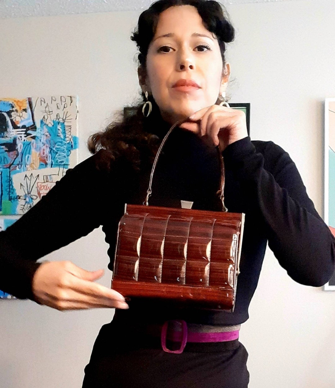 1950s Brick Red Vinyl Purse With Horizontal Stripes - Etsy