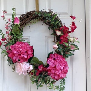 Pink Hydrangea Wreath, Large Front Door Wreath, Peony Wreath, Summer ...