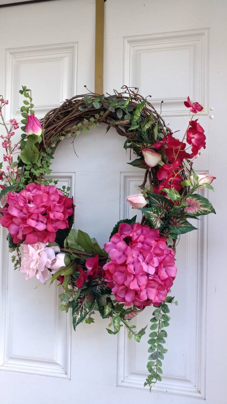 Pink Hydrangea Wreath, Large Front Door Wreath, Peony Wreath, Summer ...