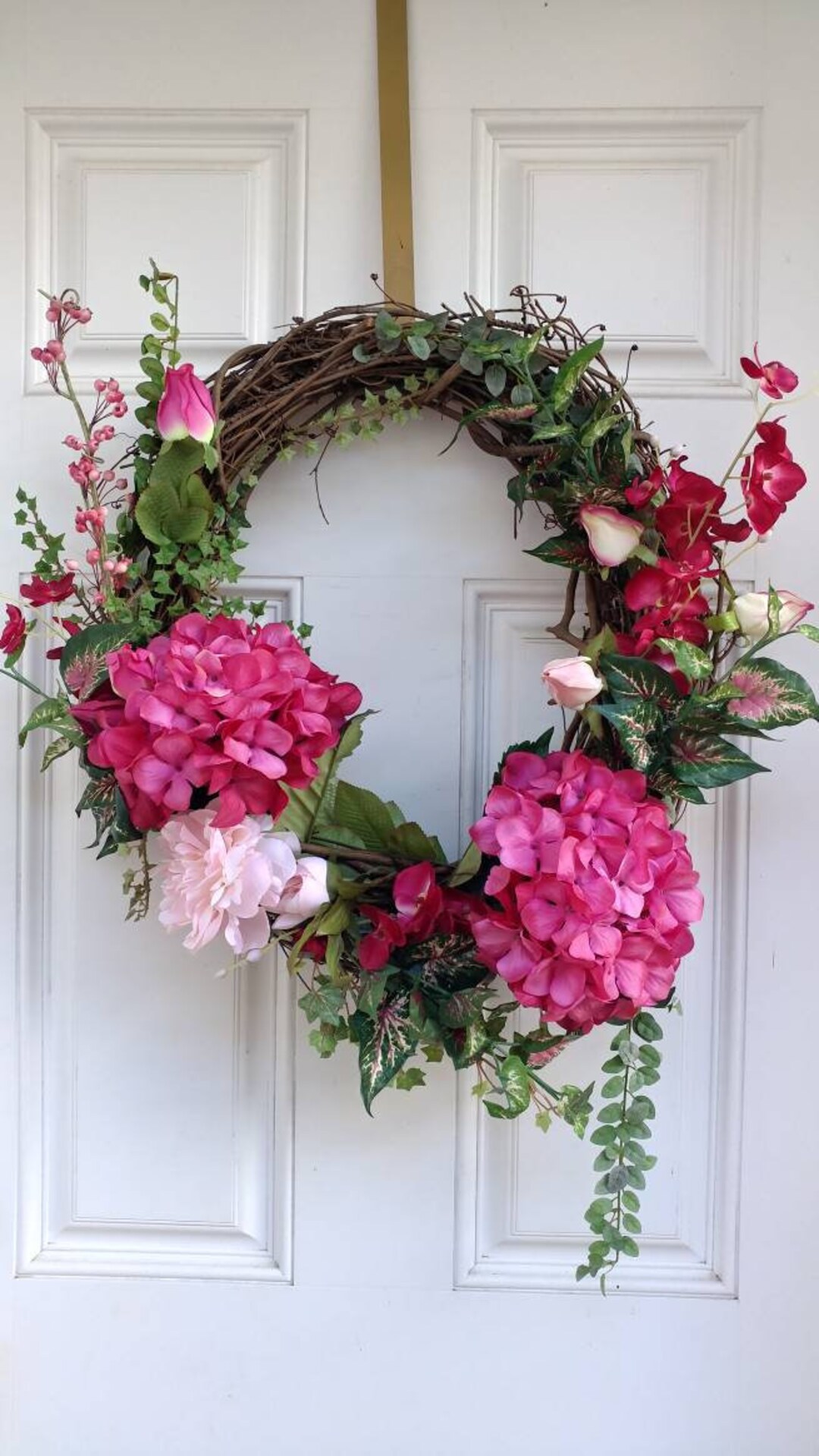 Pink Hydrangea Wreath, Large Front Door Wreath, Peony Wreath, Summer ...
