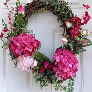 Pink Hydrangea Wreath, Large Front Door Wreath, Peony Wreath, Summer ...