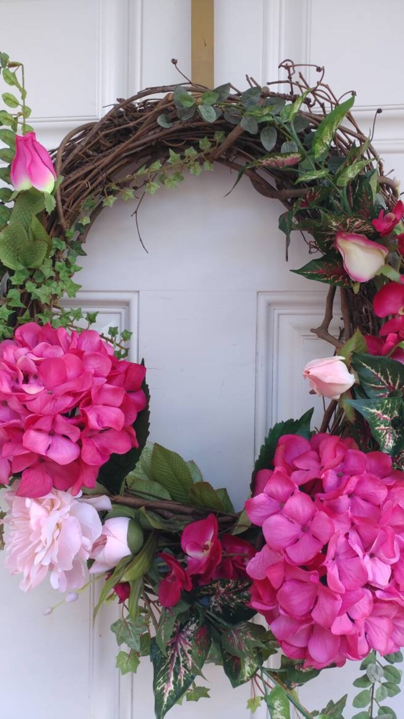 Pink Hydrangea Wreath, Large Front Door Wreath, Peony Wreath, Summer ...