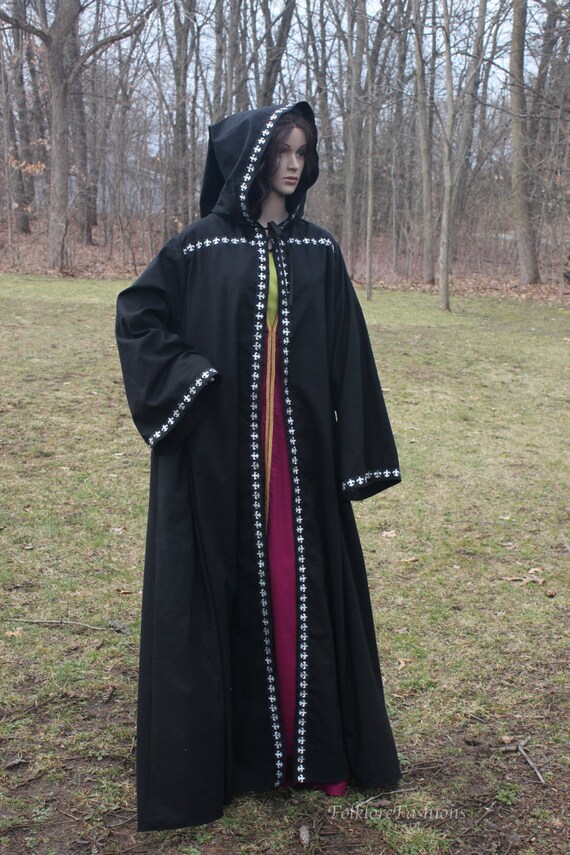Black Hooded Robe Celtic Druid Robe SCA LARP Fantasy