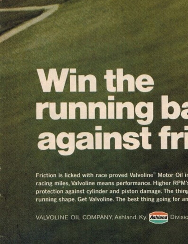 VINTAGE RACING CAR 1971 Advertisement - Valvoline Oil - Old Ads ...