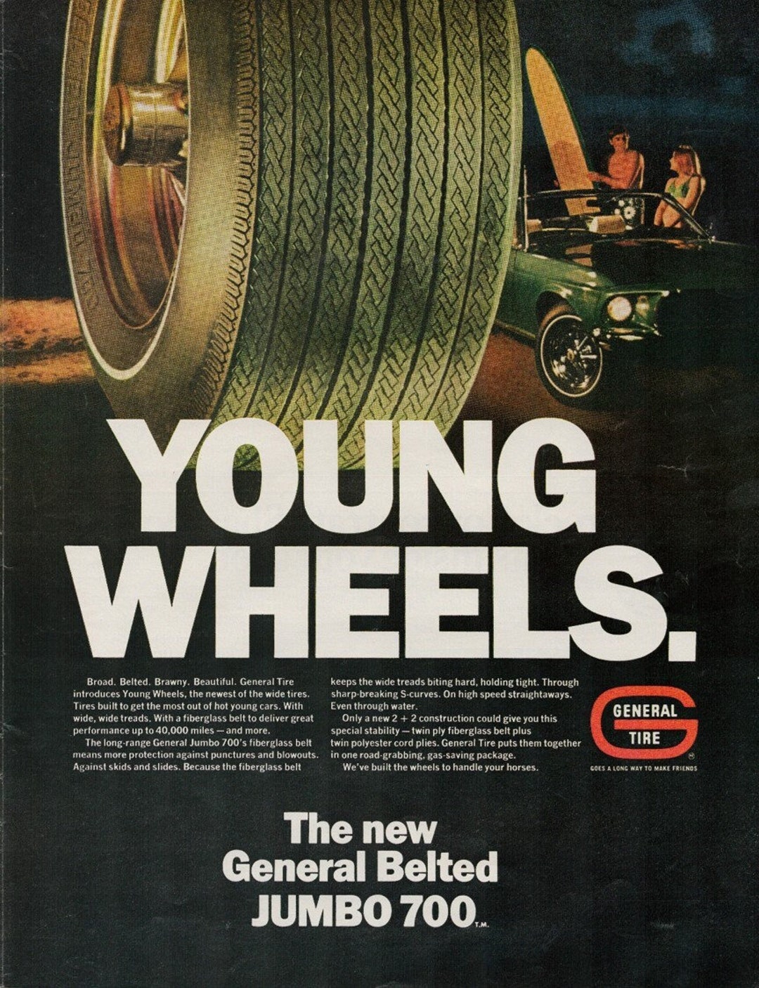 Vintage General Tires Print Ad - 1969 - Vintage Ad - Retro Ad - Mustang ...