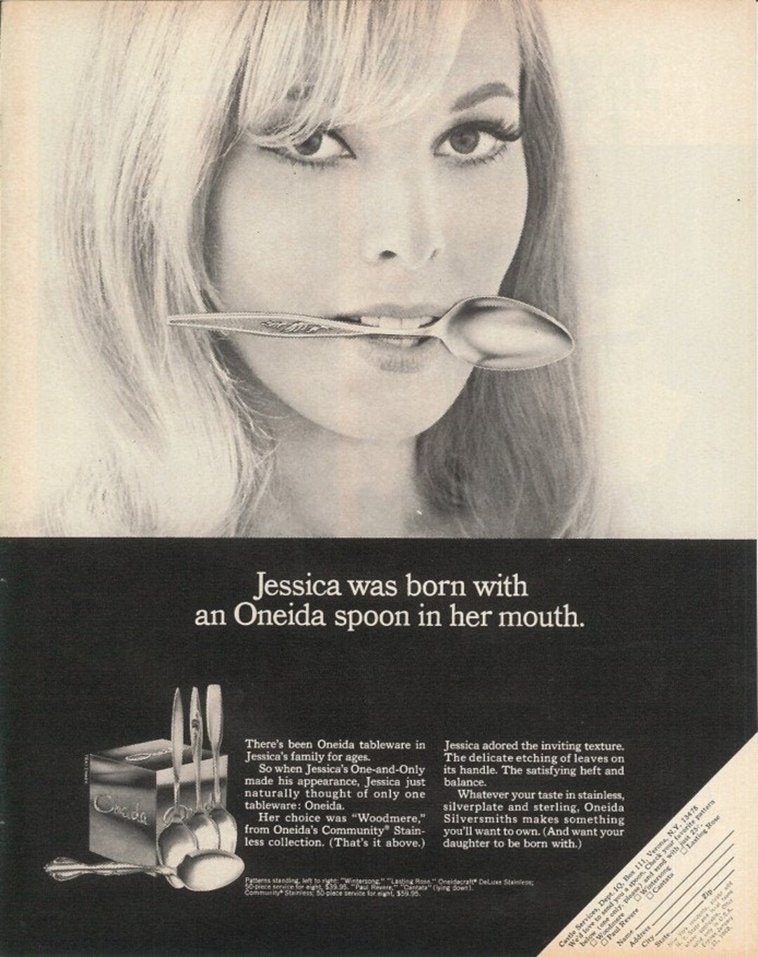 1967 ONEIDA FLATWARE Advertisement Art Original Vintage 1960s Glamour ...
