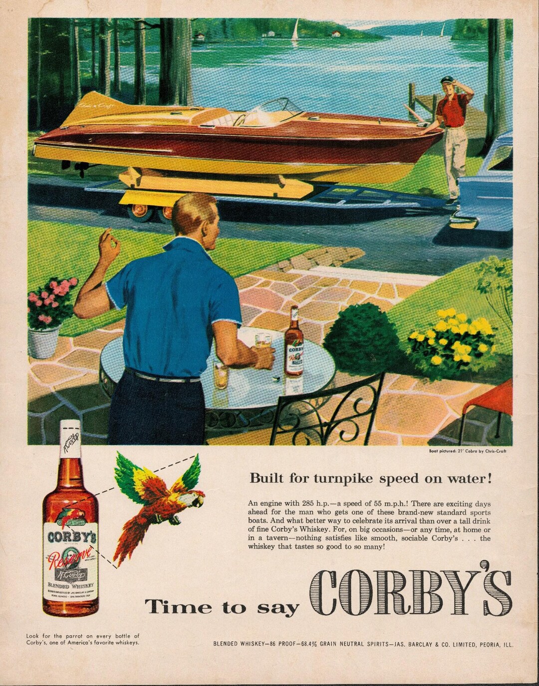 Vintage Corby's Whiskey Advertisement 1955, Free Shipping, Illustrated ...