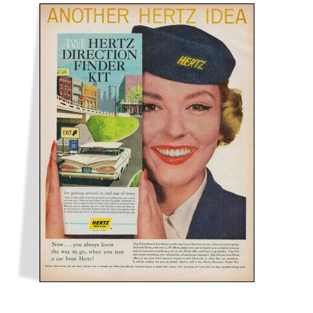 Vintage Hertz Rental Cars Advertisement 1959, Featured Car Chevrolet ...