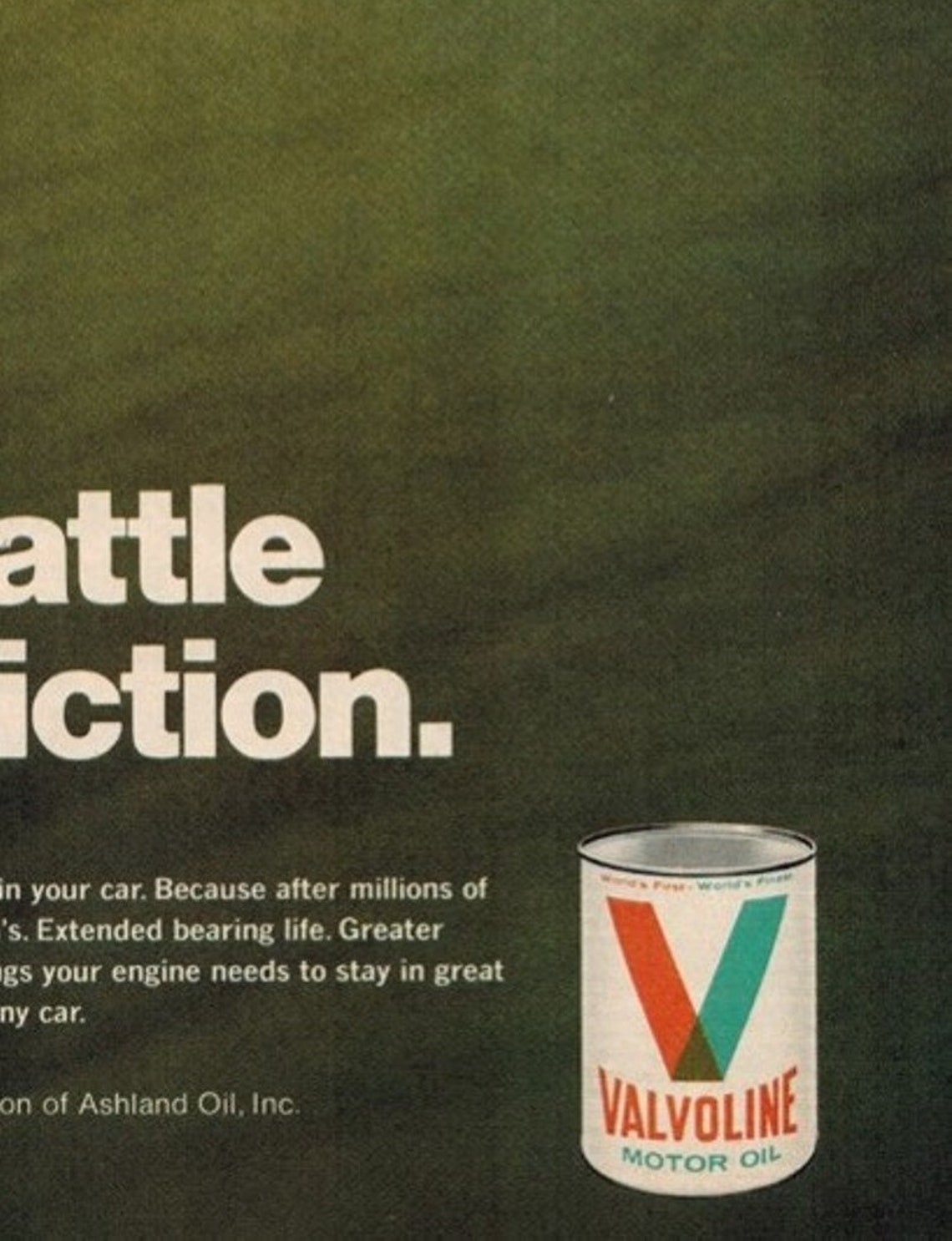 VINTAGE RACING CAR 1971 Advertisement - Valvoline Oil - Old Ads ...