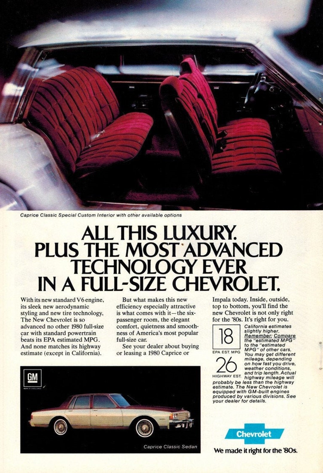 CHEVROLET CAPRICE CLASSIC | 1980 | Retro Ads | Vintage Car Ads ...