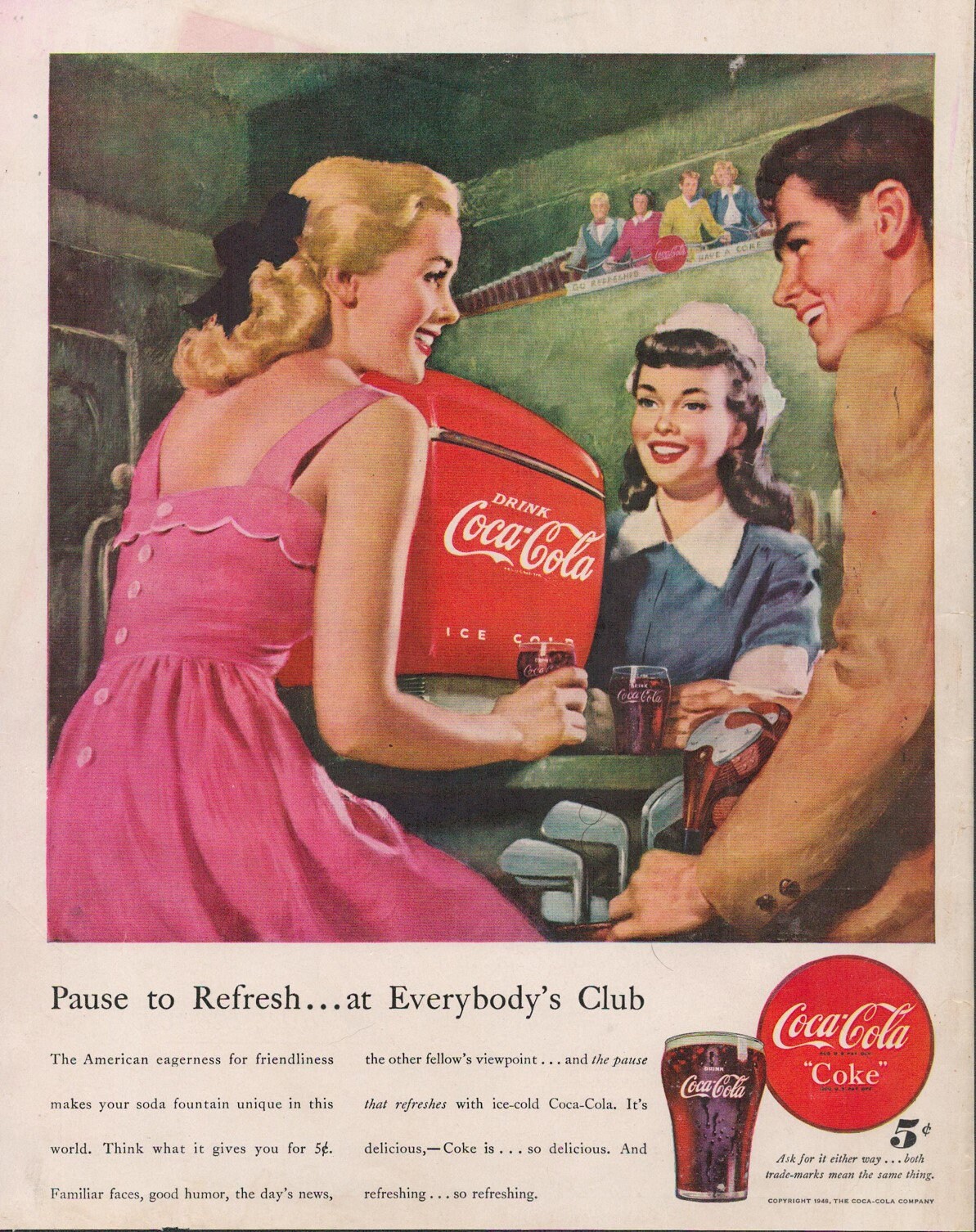 1948 Coke Original Vintage Magazine Advertisement, Summertime in the ...