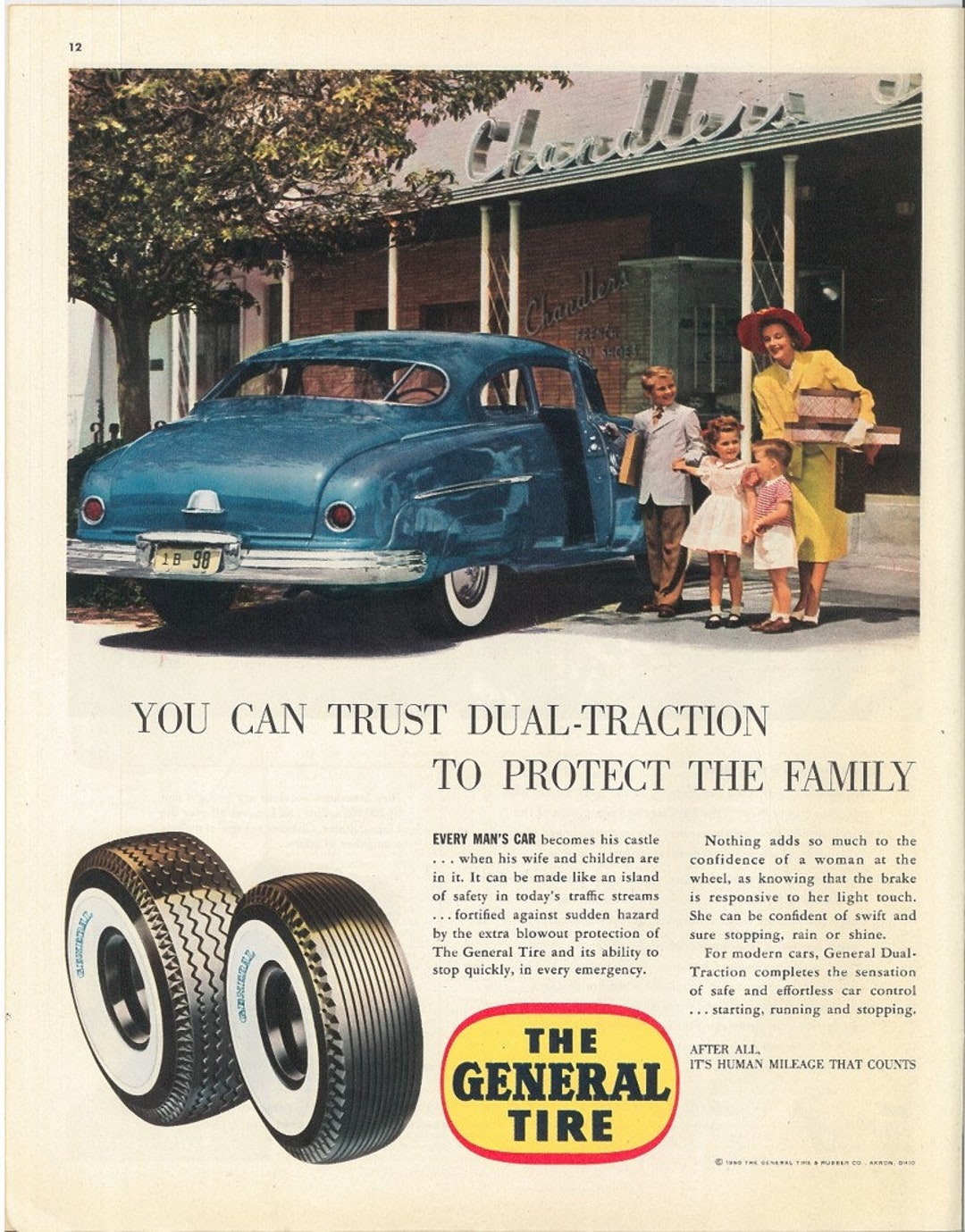 1950 GENERAL TIRES Vintage Print Advertisement Original Mid-century ...