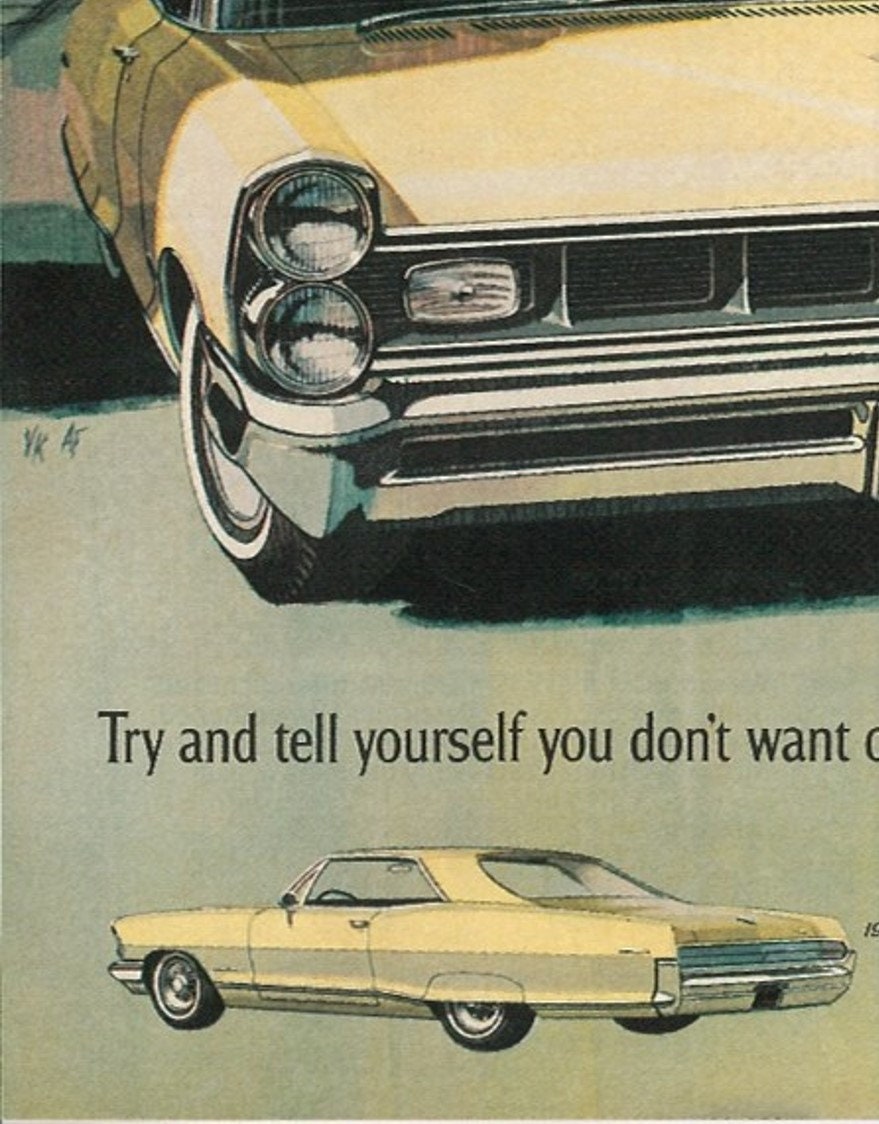 1965 PONTIAC GRAND PRIX Old Car Ad Vintage Look Magazine Advertisement ...