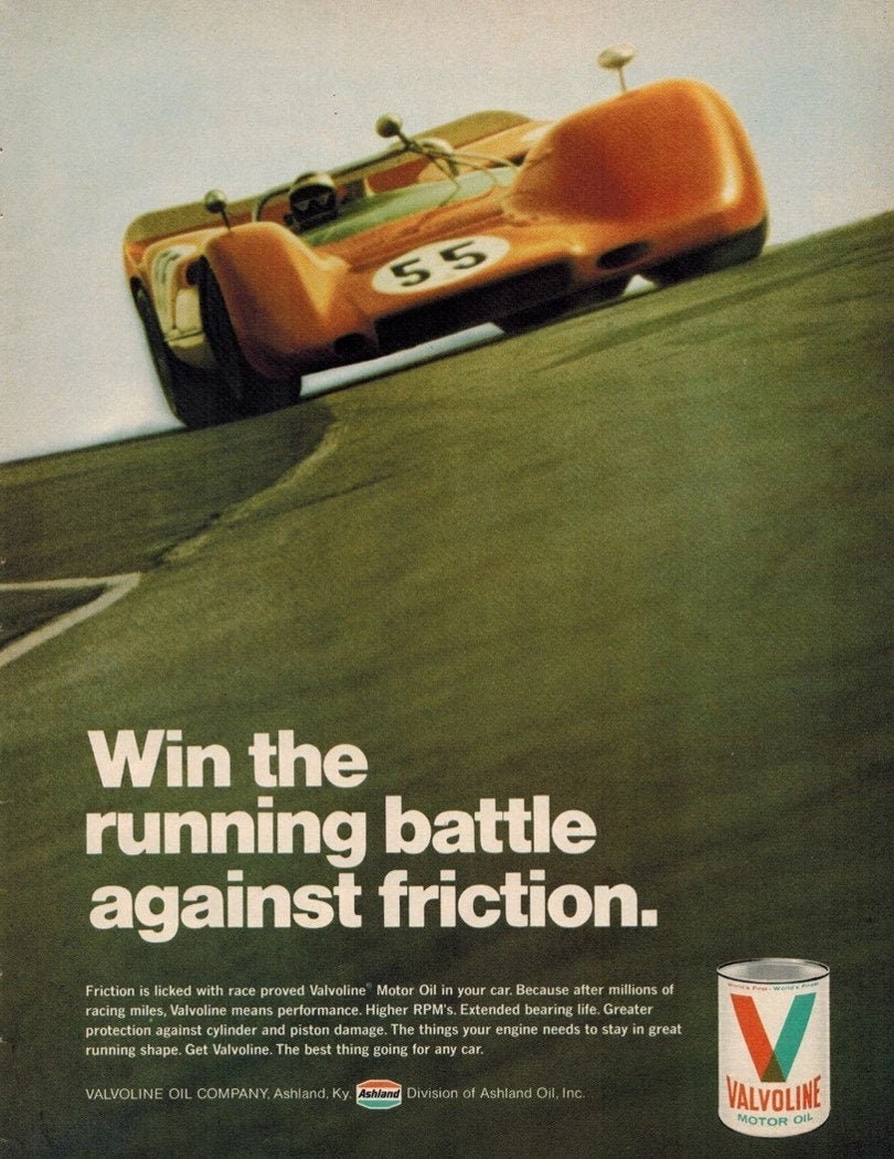 VINTAGE RACING CAR 1971 Advertisement - Valvoline Oil - Old Ads ...