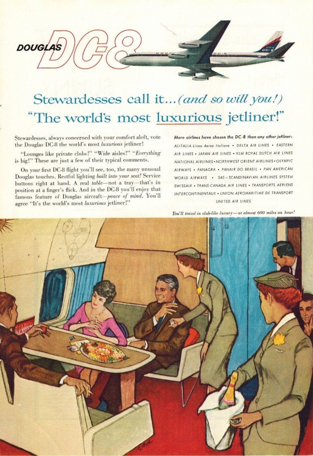 VINTAGE AIR TRAVEL | 1959 | Douglas Dc-8 | Retro Ads | Jet Age ...