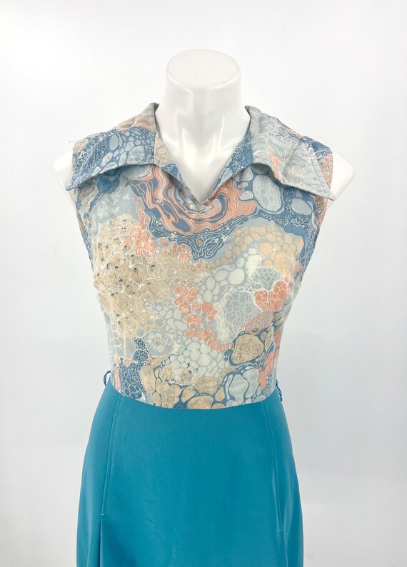 1960s 1970s vintage blue bold watercolor print day dr… - Gem