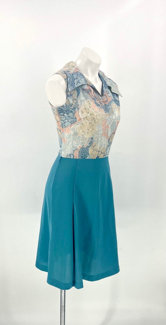 1960s 1970s vintage blue bold watercolor print day dr… - Gem