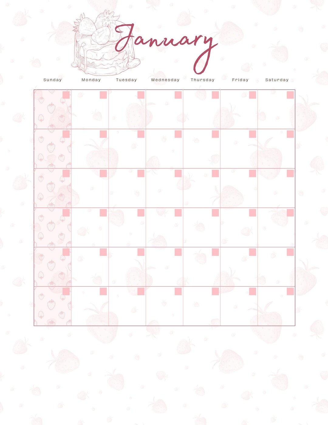 Undated Strawberry Planner | Weekly + Monthly PDF - Etsy