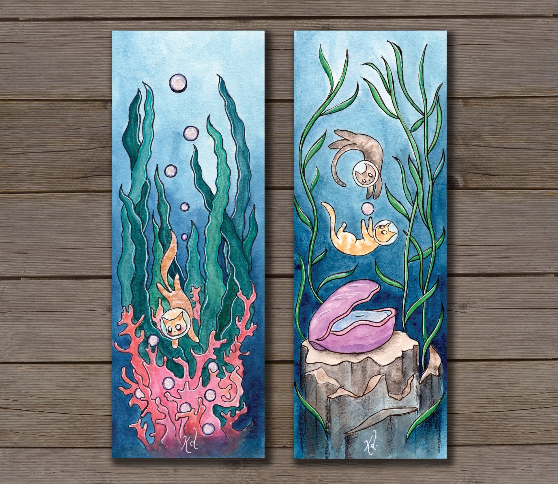 Bookmark - Scuba Cat Adventure / Underwater Coral Reef Clam Deep Sea ...