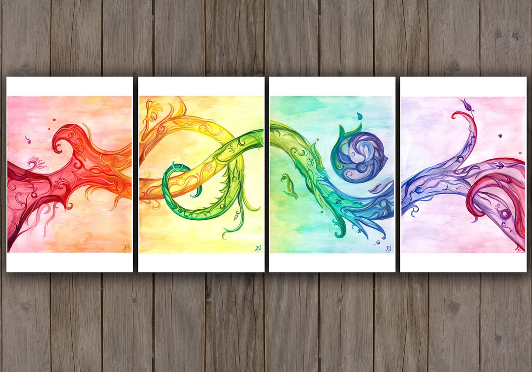 Watercolour Art Print - Abstract Rainbow Swirl Set / Zentangle Vines ...