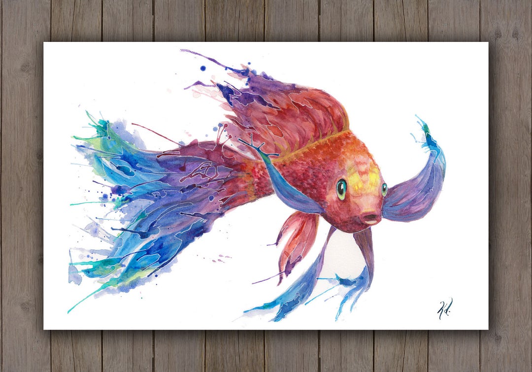 Watercolour Art Print - Koi Fish Swimming / Red Rainbow Tropical Fish ...