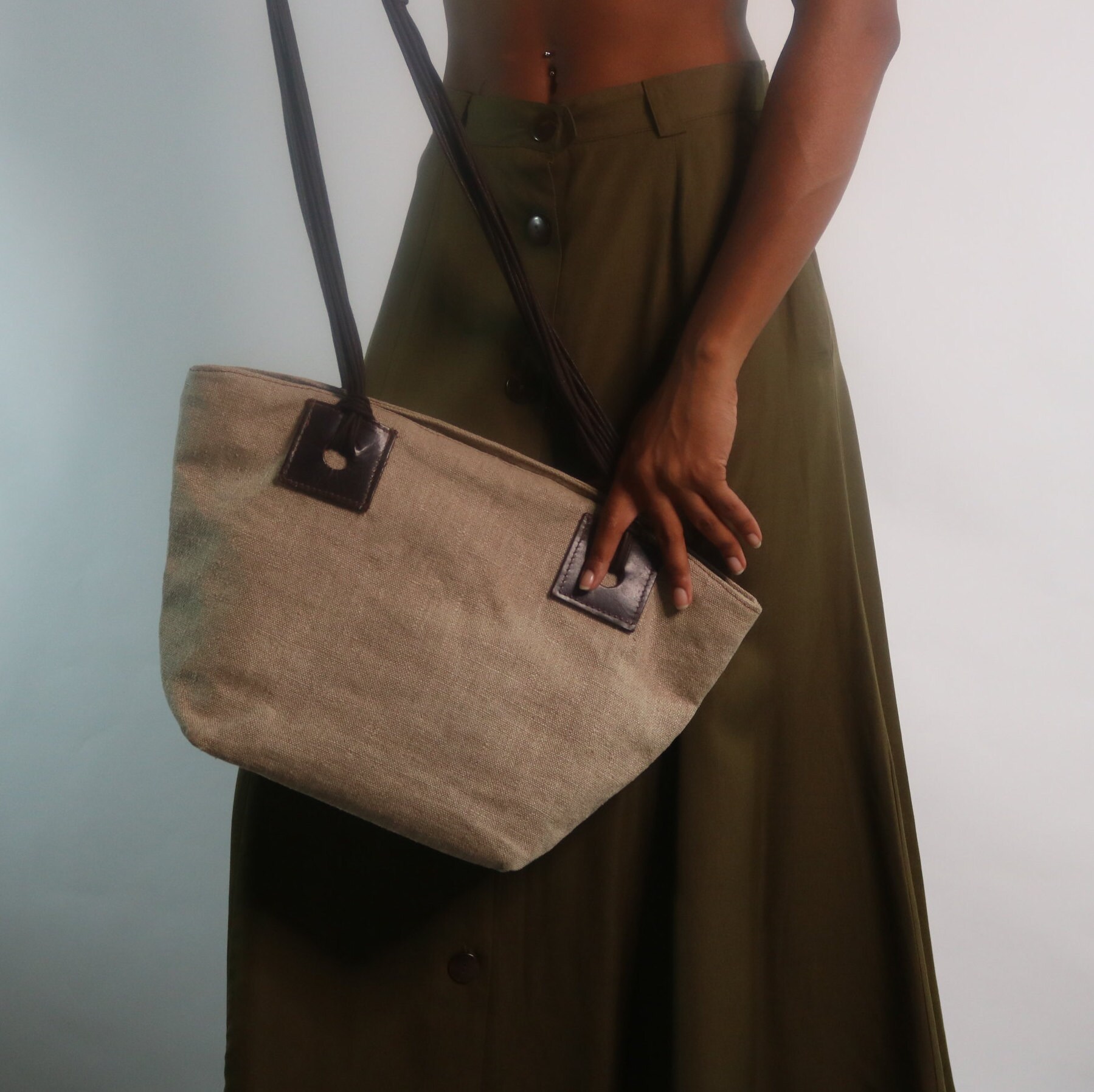 90s Canvas Tote | Canvas Tote Bag | Vintage Shoulder Bag | Leather ...
