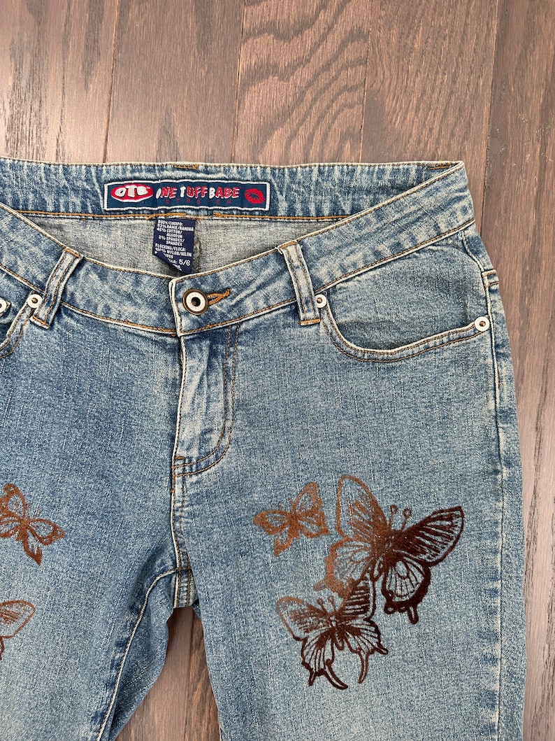 Y2K Butterfly Jeans Vintage Butterfly Flare Jeans Bell Bottom Jeans Y2K Low Rise Jeans Size 6 ...