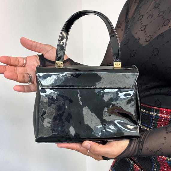 90s Box Bag | Vintage Patent Leather Purse | Top Hand… - Gem
