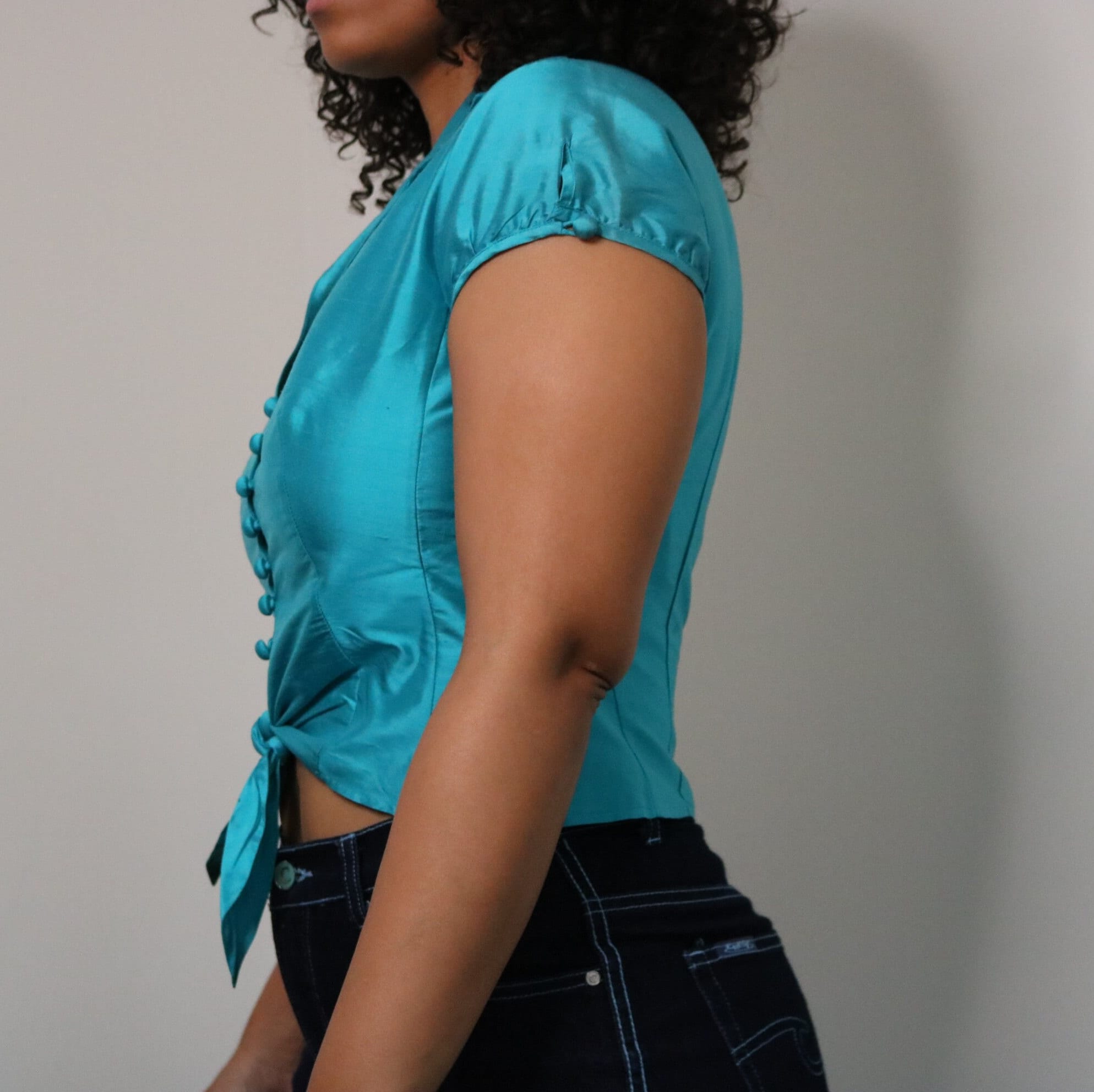 Y2K Silk Blouse Teal Blue Silk Button up - Etsy