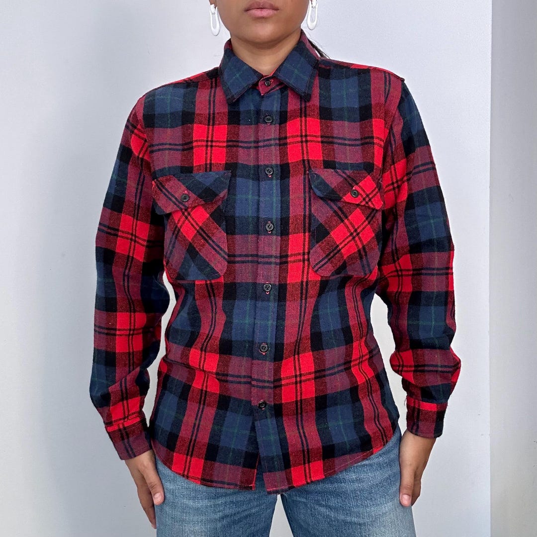 Vintage Red and Green Lumberjack Wool Blend Plaid Button up | Small ...