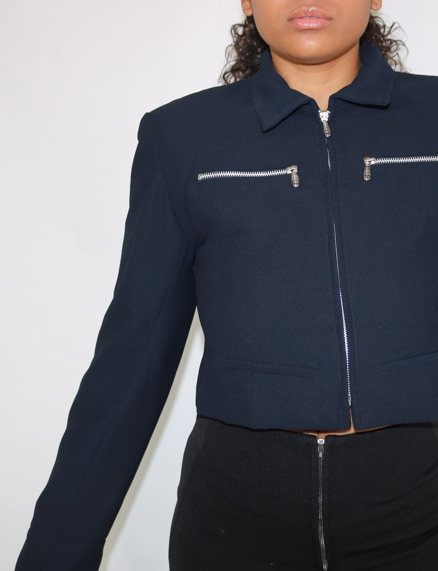 Vintage 90s Navy Crop Jacket: Metal Zip Detail, Size 8 - Etsy