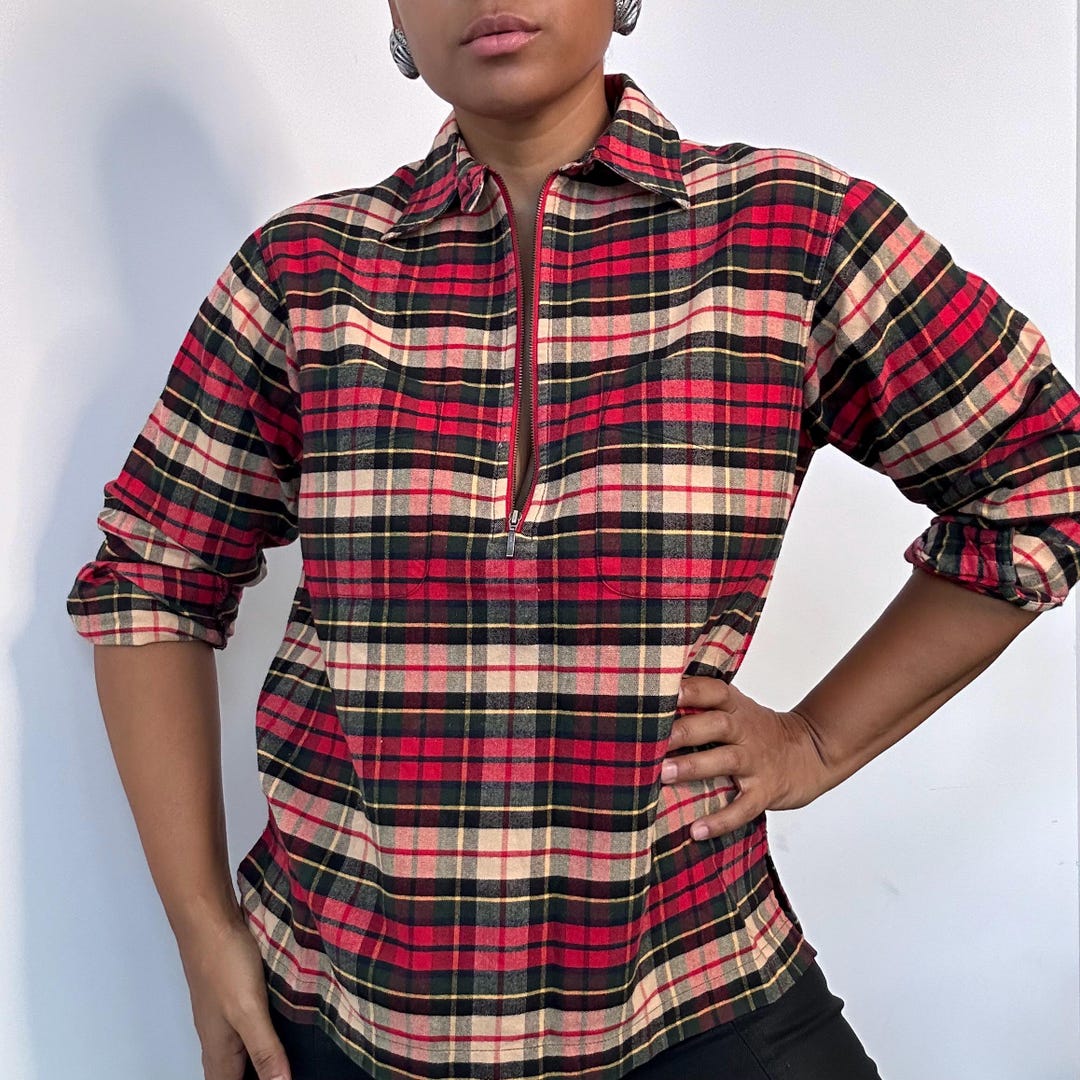 Vintage Plaid Half Zip Flannel Shirt | Small Medium - Etsy