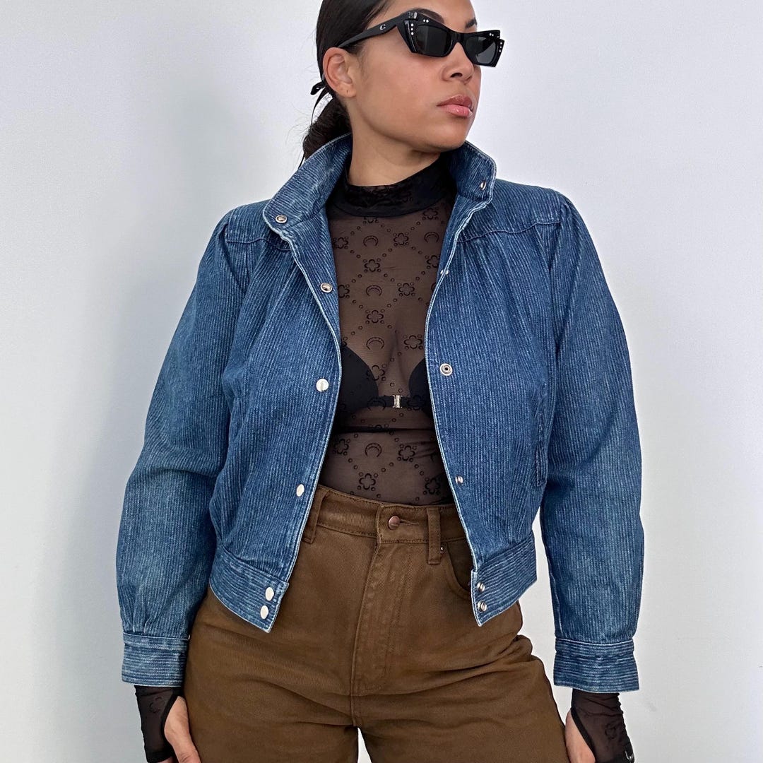 80s Uzzi Snap up Denim Jacket With Collar | Small XS - Etsy