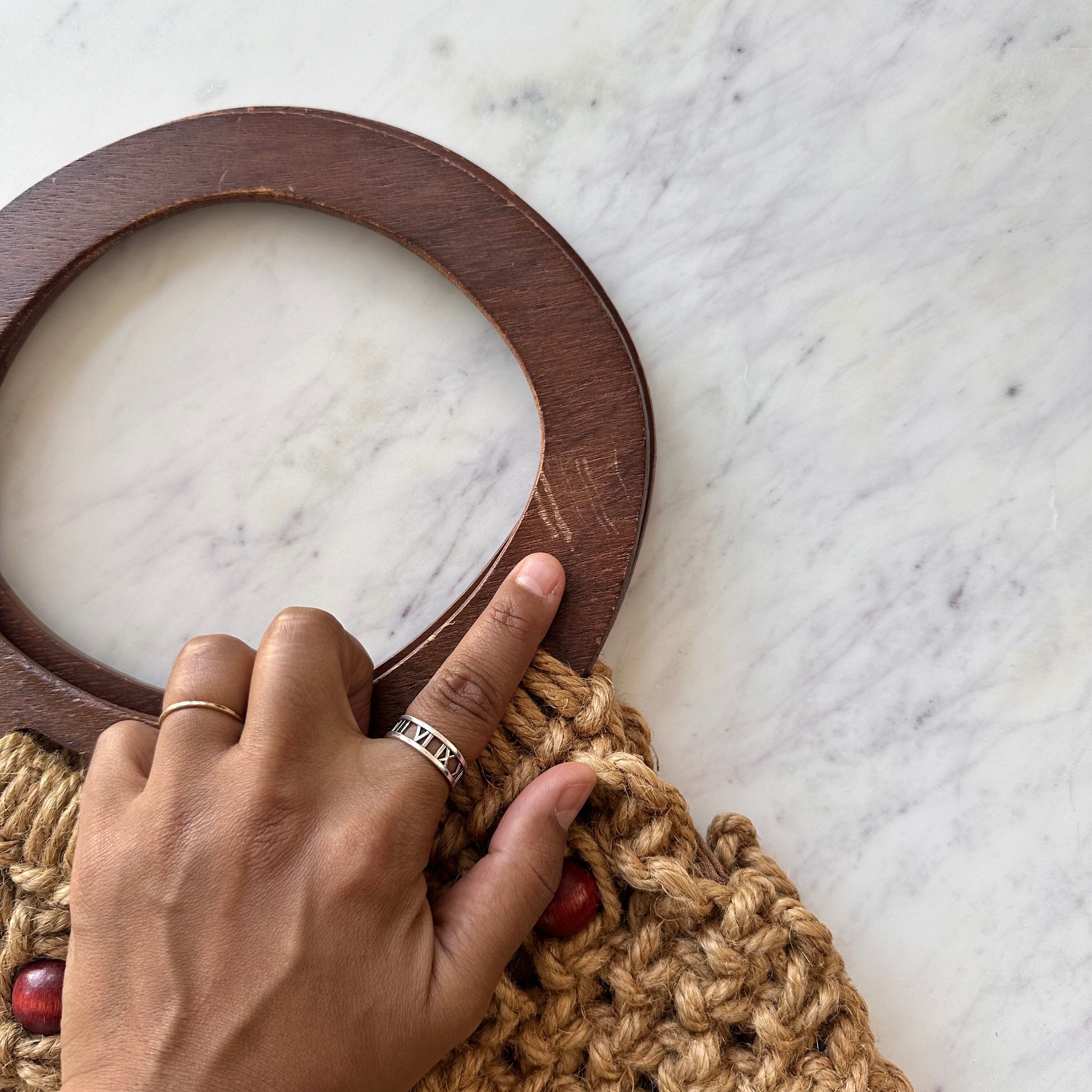 70s Macrame Wooden Handle Purse: Vintage Beaded Top Handle Bag - Etsy