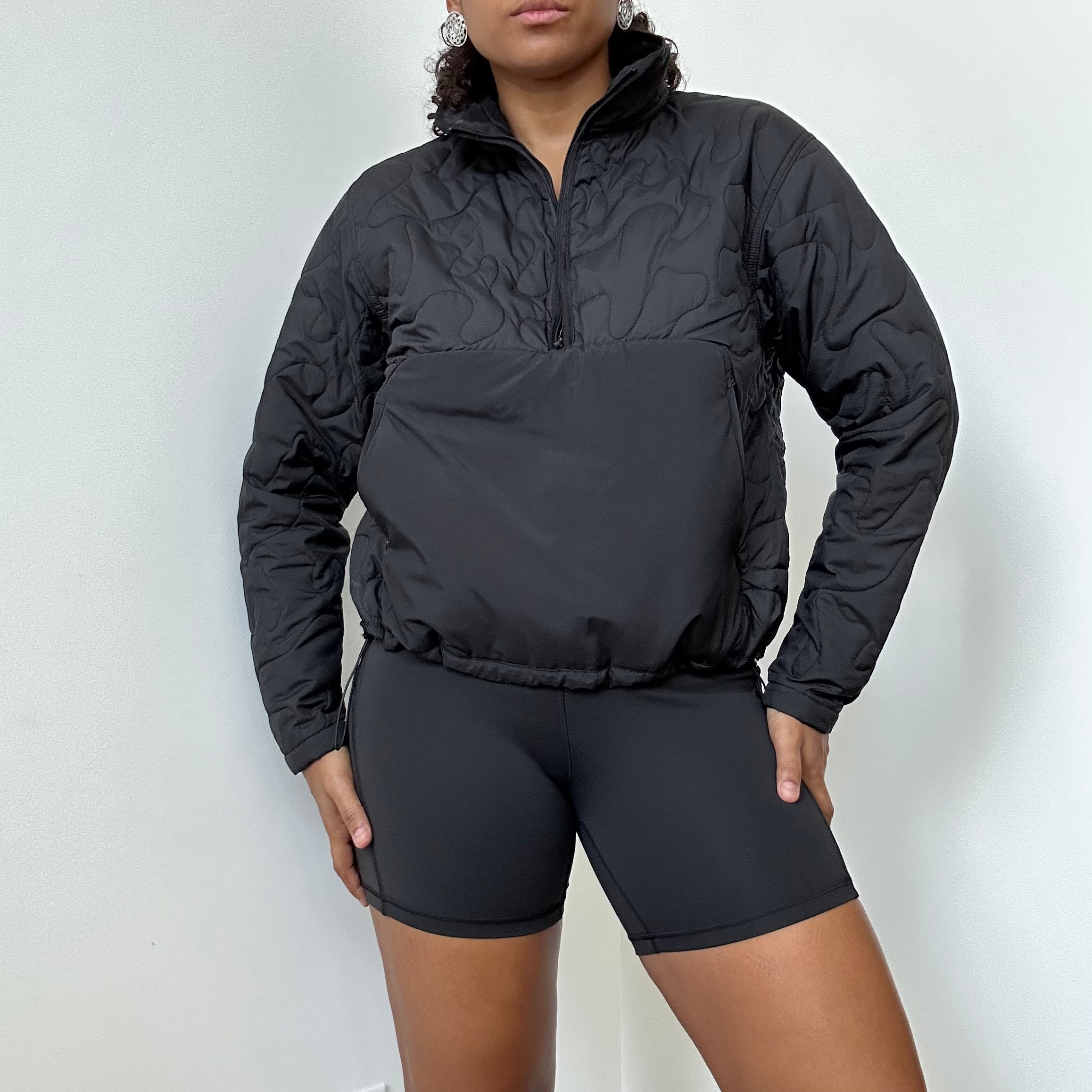 Avia Half Zip Pullover Quilted Fabric Windbreaker Black Pullover Hoodie ...