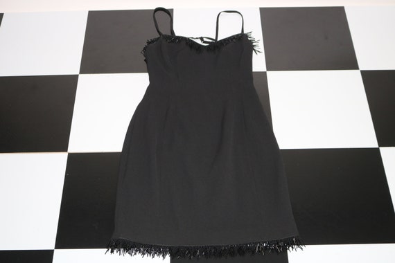 Medium 80s Inky Black Open Cross Back Cocktail Dress … - Gem