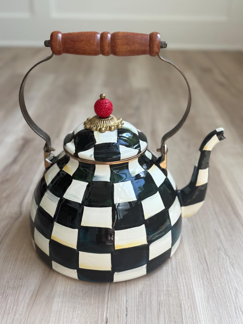 Mckenzie Childs Courtly Check Tea Kettle 3 Qt. - Etsy