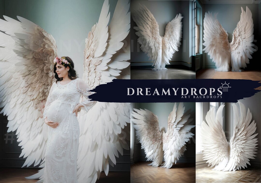 Dreamy White Angel Wings Maternity Backdrop Set for Studio Photography ...