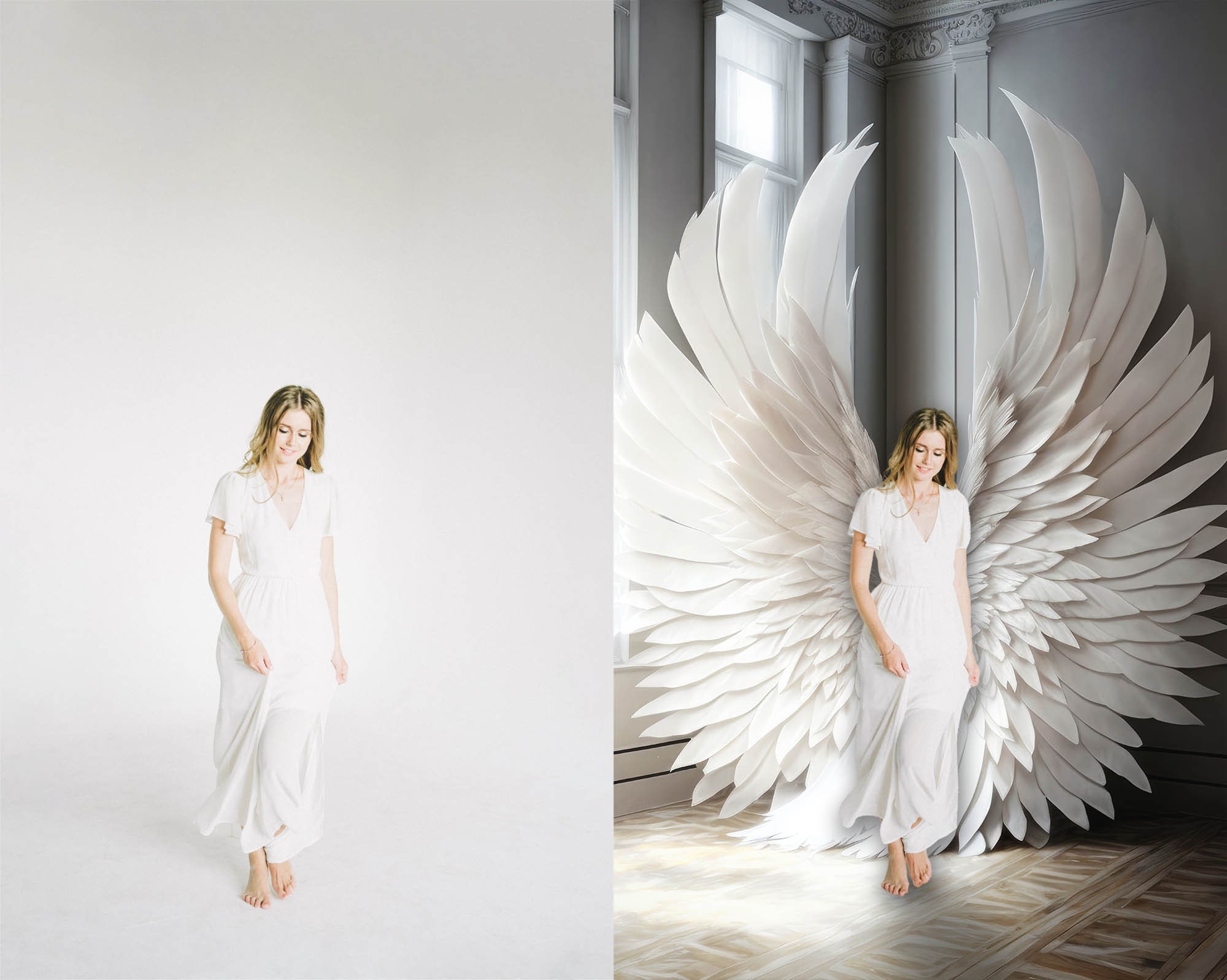 Dreamy White Angel Wings Maternity Backdrop Set for Studio Photography ...