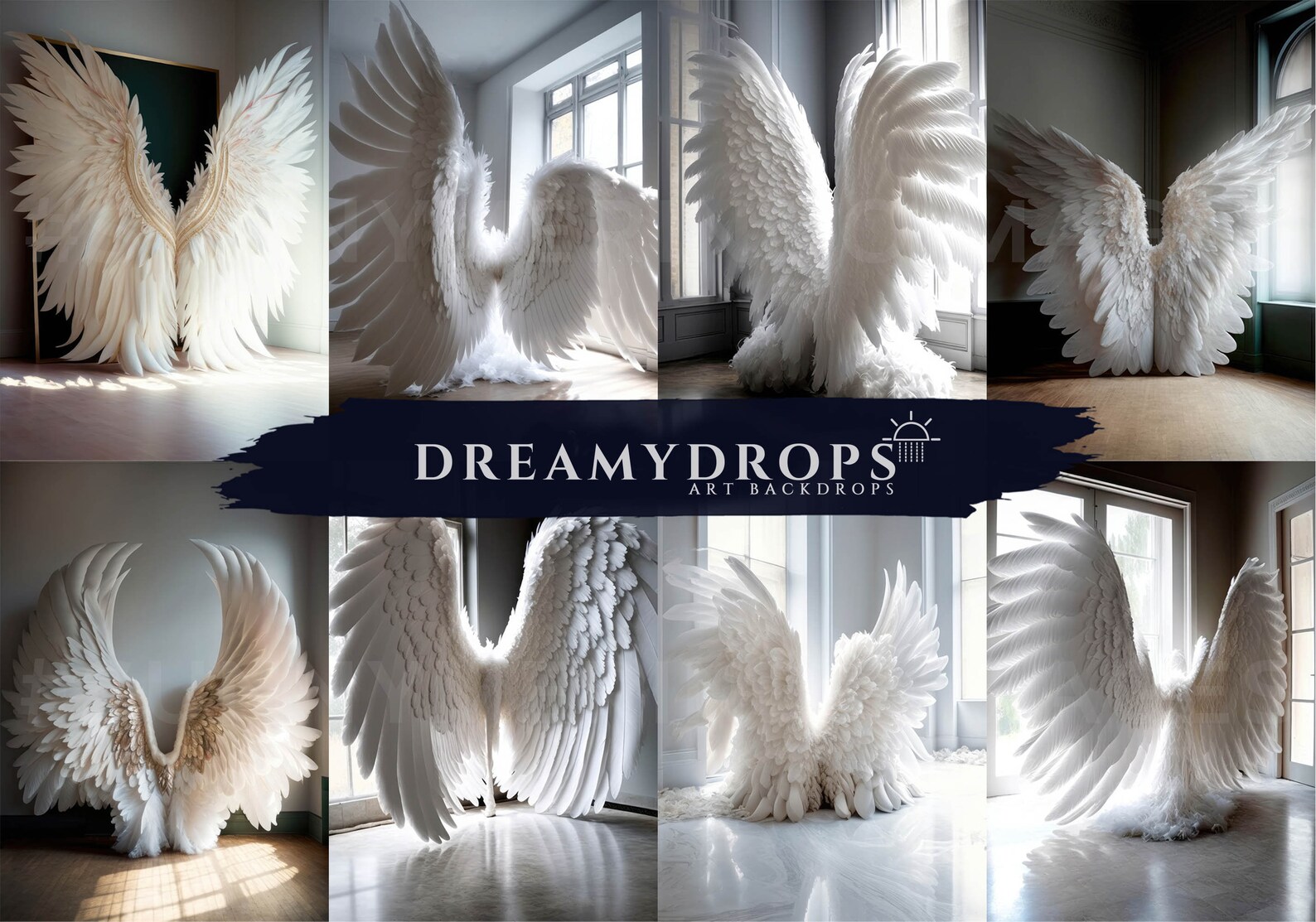 White Angel Wings Digital Backdrops, Maternity Backdrop Overlays ...