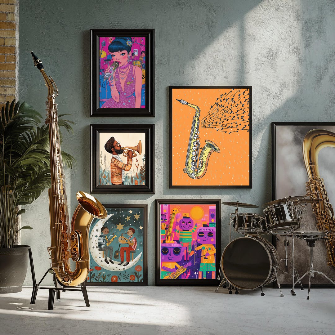 Colorful Jazz Wall Art Printable Download | Retro Saxophone Music Print ...