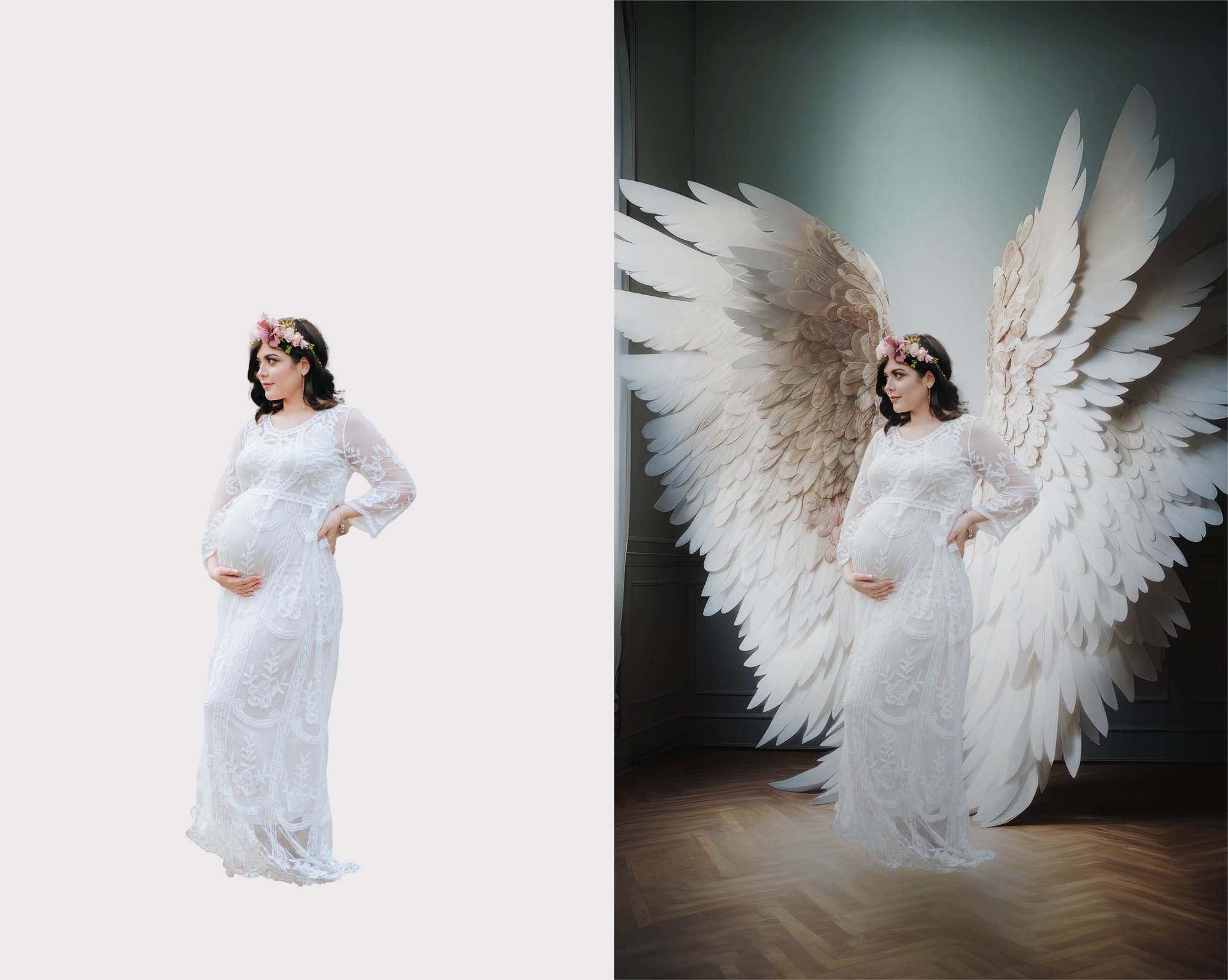 Dreamy White Angel Wings Maternity Backdrop Set for Studio Photography ...