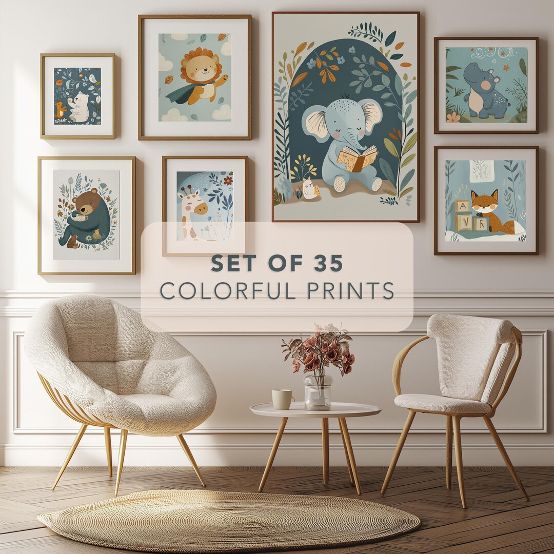 Cute Nursery Animal Wall Art Digital Download Printable Baby Room Decor ...