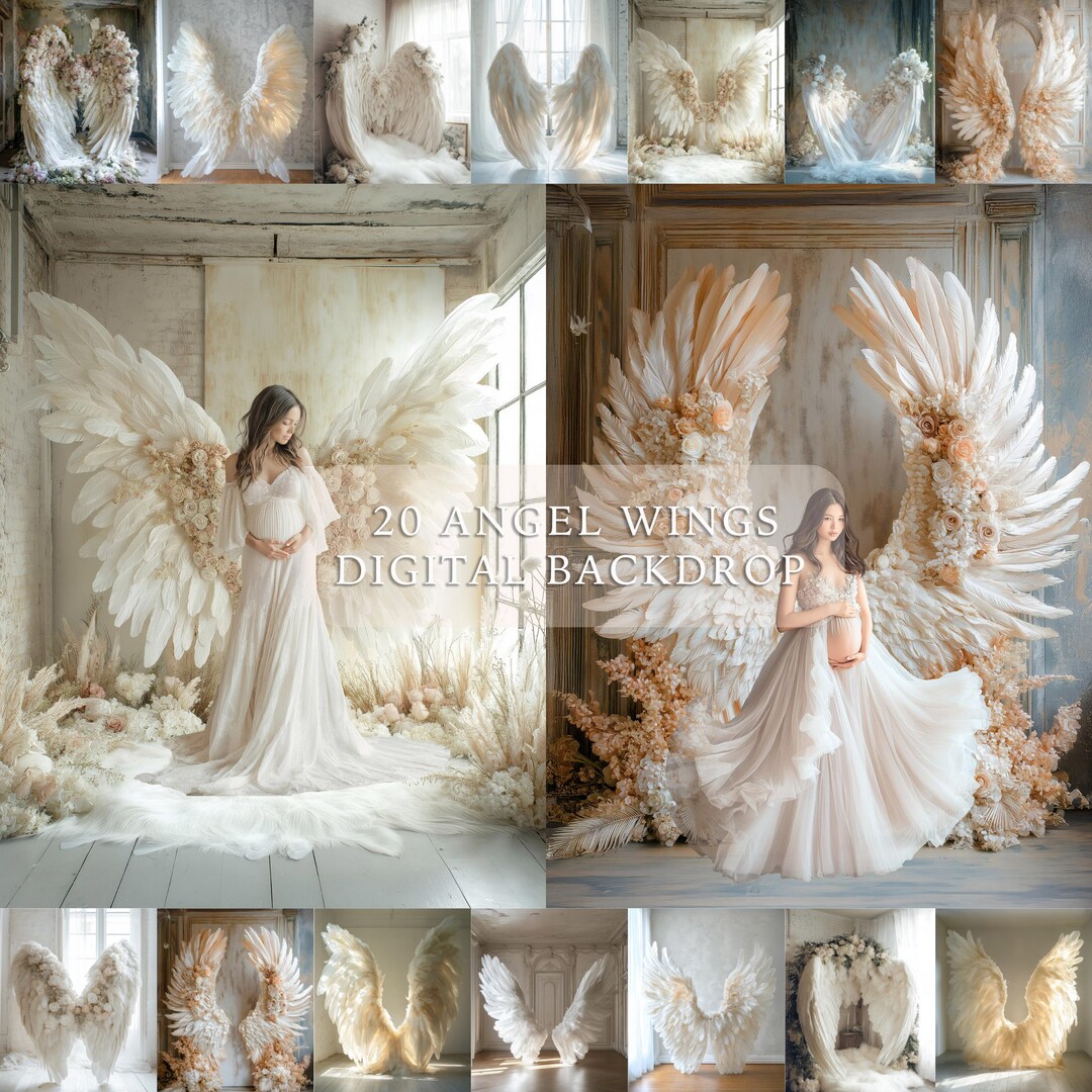 White Angel Wings Digital Backdrops for Maternity Photo Editing ...